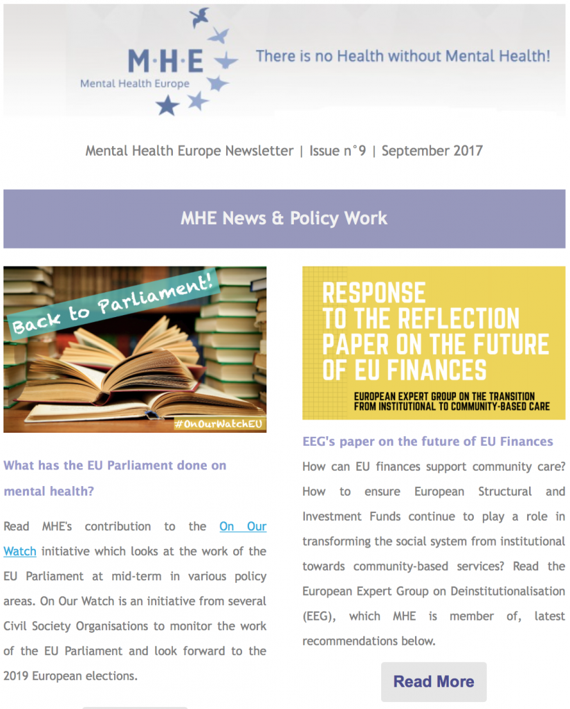 Newsletter 9. September 2017 - Mental Health Europe