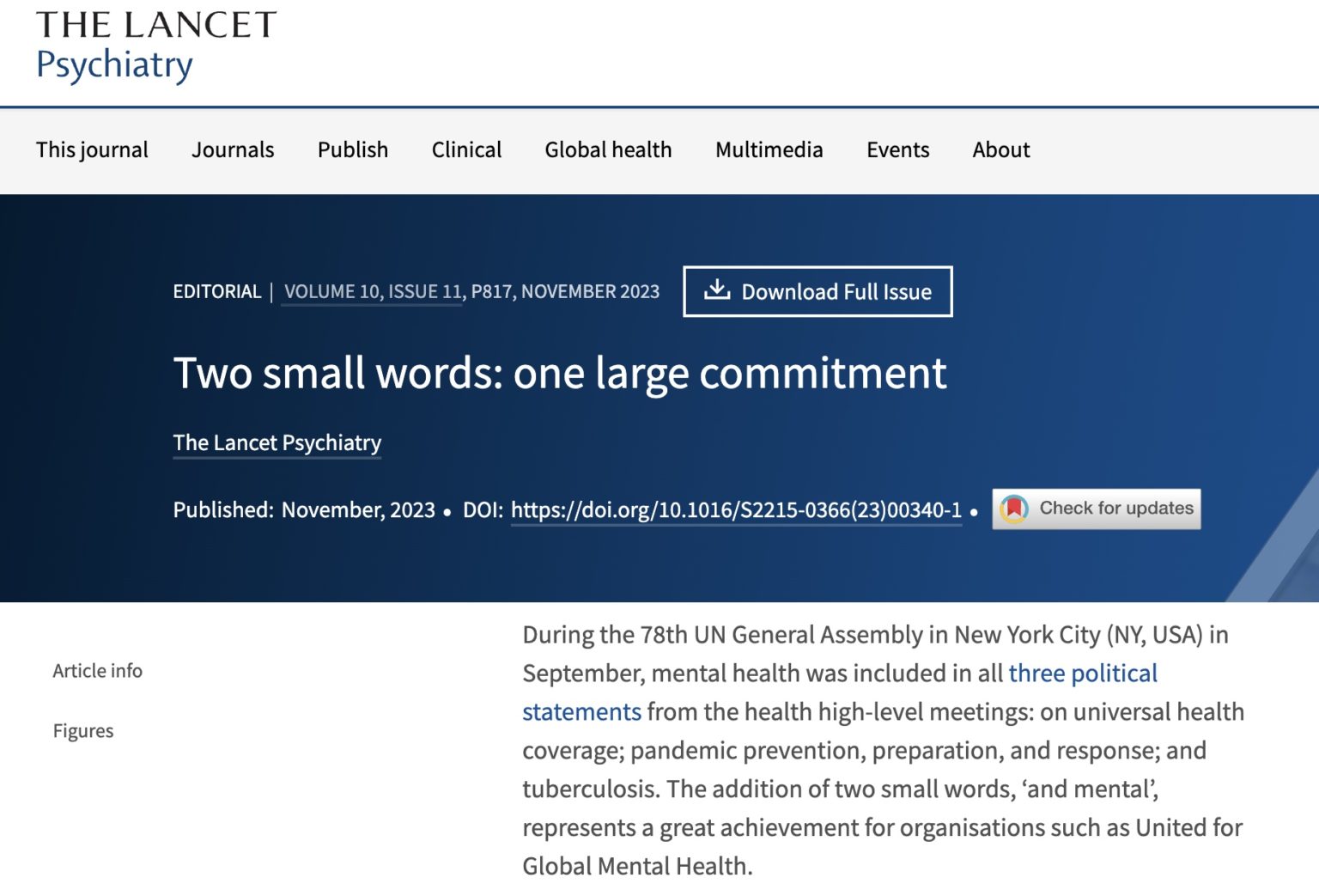 The Lancet Psychiatry: Two small words: one large commitment - Mental ...